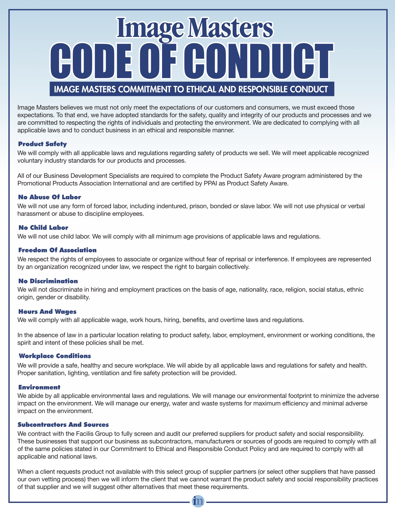 Code Of Conduct Image Masters Buy Promotional Products In Merced 